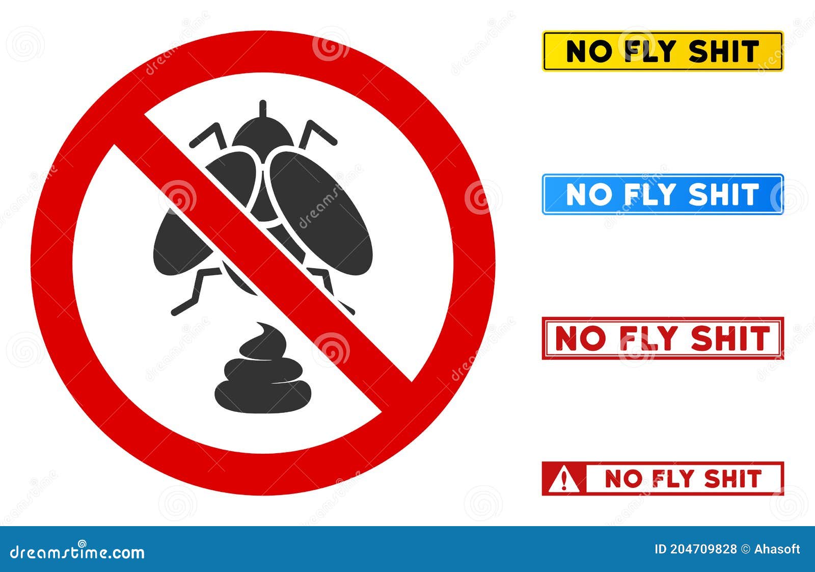 Flat Vector No Fly Shit Sign with Captions in Rectangular Frames Stock ...