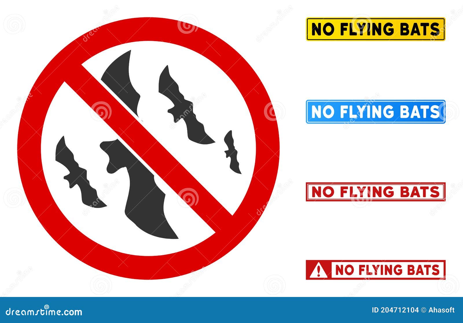 Flat Vector No Flying Bats Sign with Badges in Rectangle Frames Stock ...