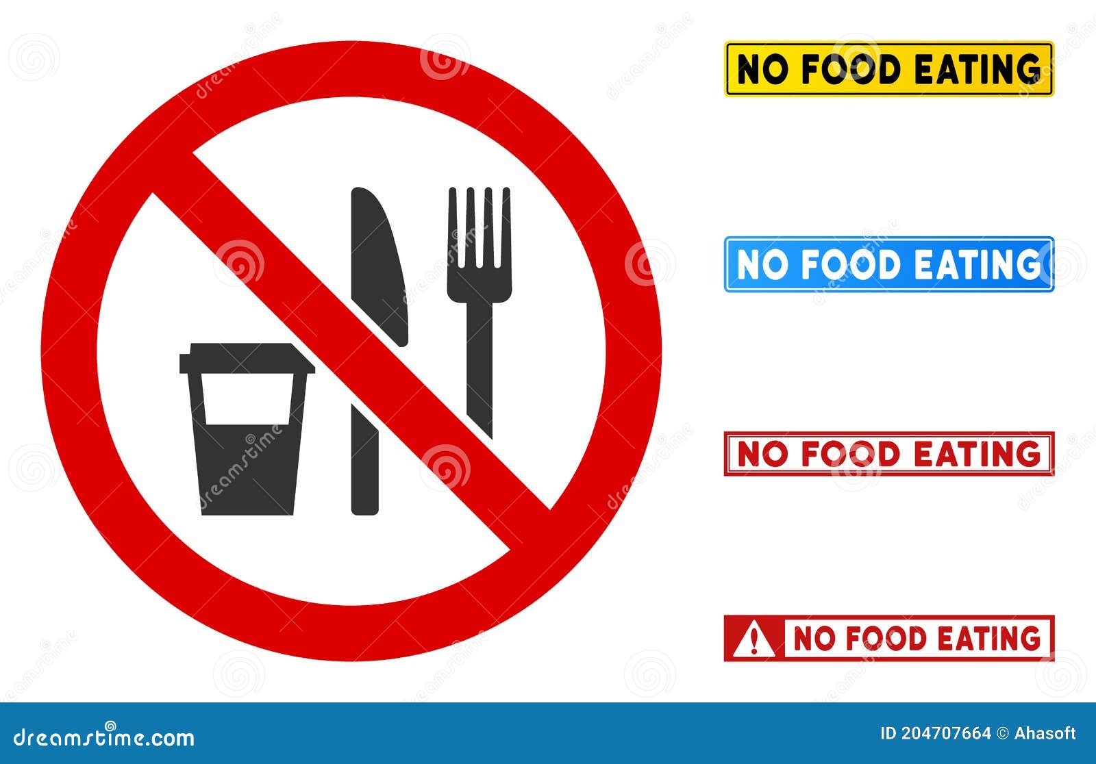 Flat Vector No Food Sign with Captions in Rectangular Frames Stock ...