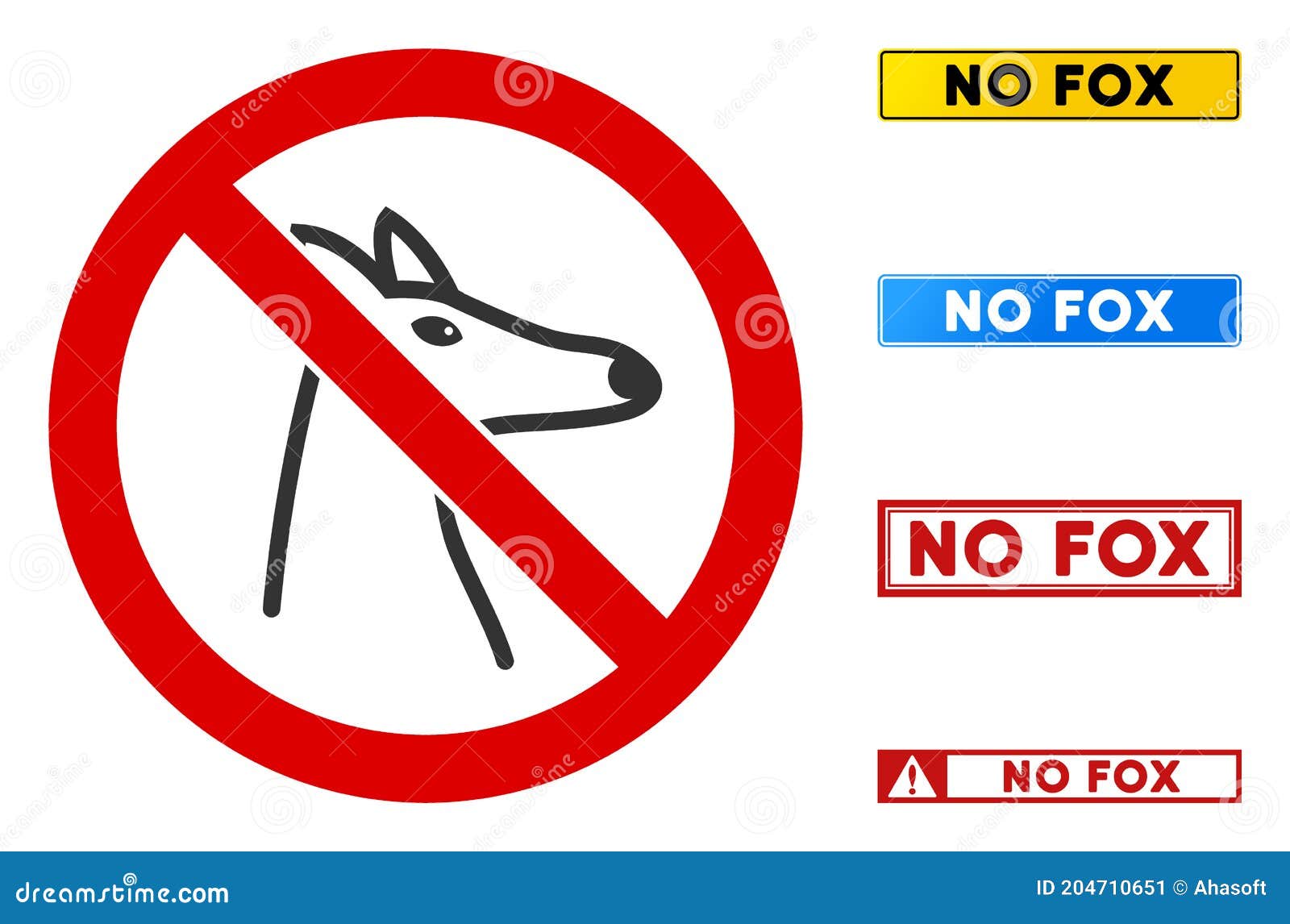 Flat Vector No Fox Sign with Badges in Rectangular Frames Stock Vector ...