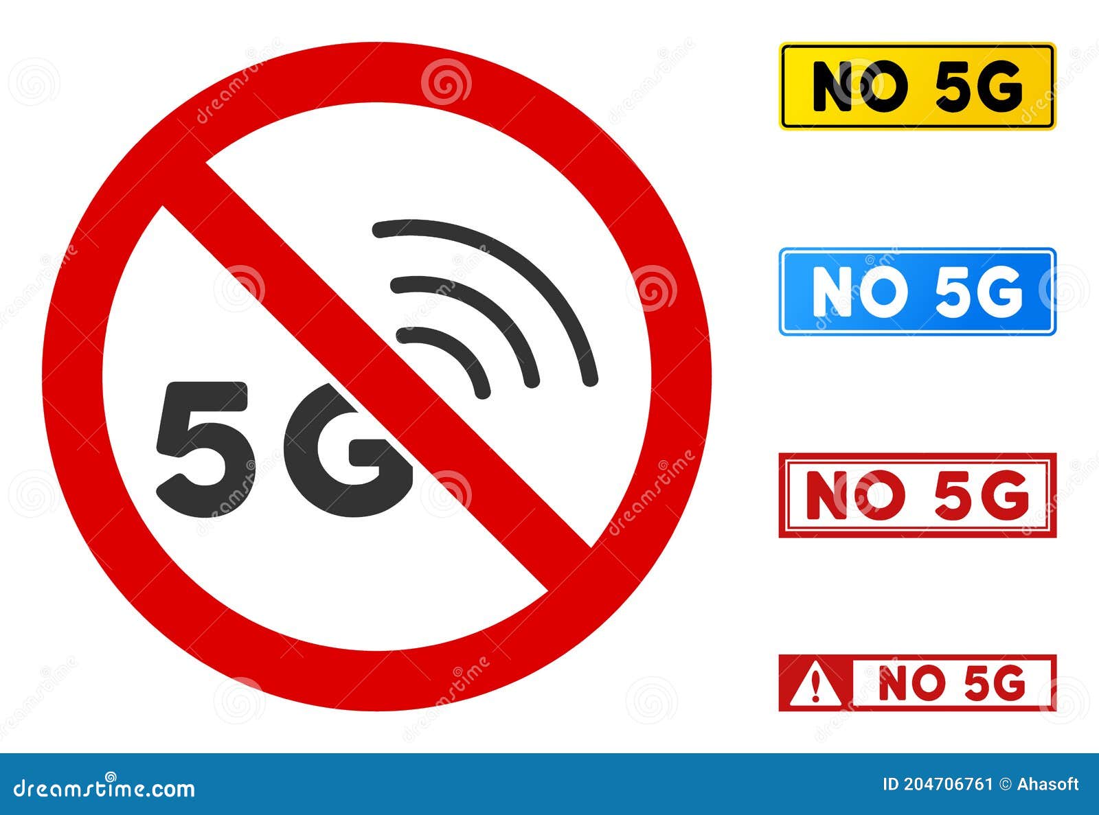 Flat Vector No 5G Signal Sign with Titles in Rectangular Frames Stock ...