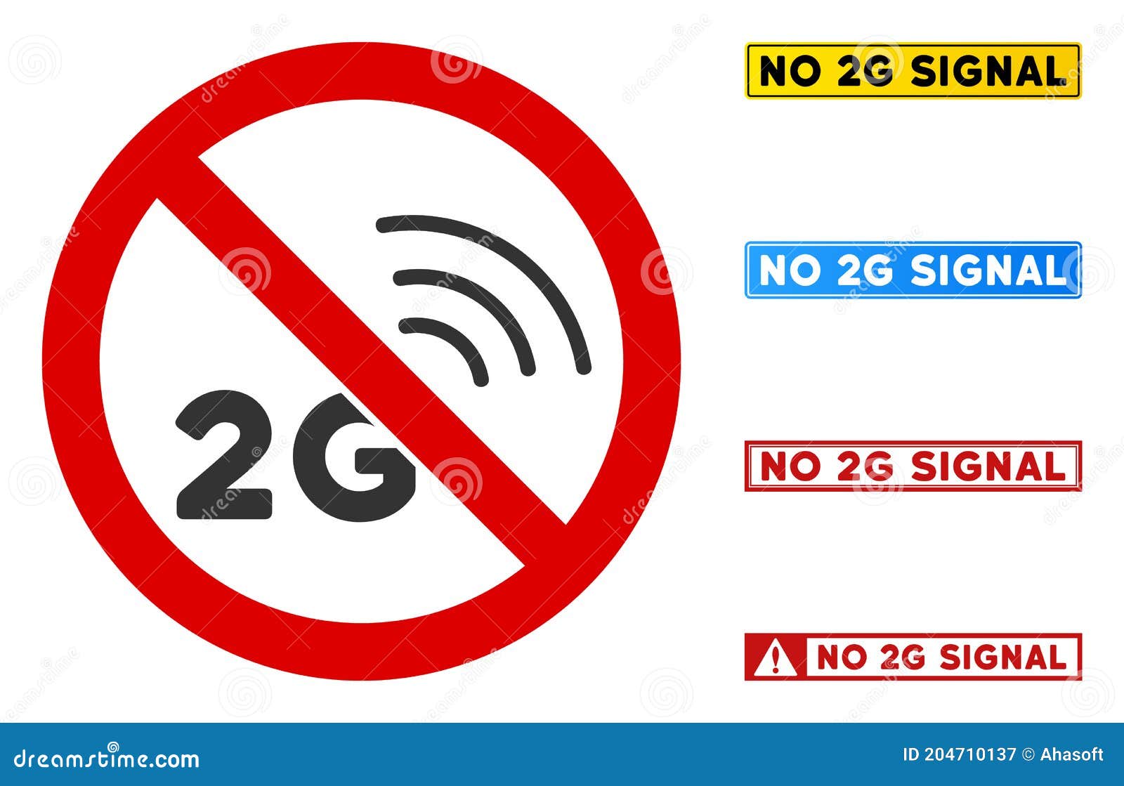 Flat Vector No 2G Signal Sign with Words in Rectangle Frames Stock ...