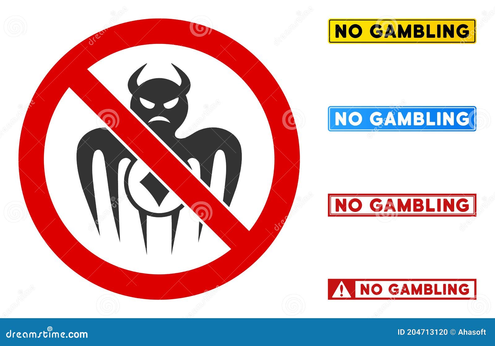 Flat Vector No Gambling Monster Sign with Captions in Rectangle Frames ...