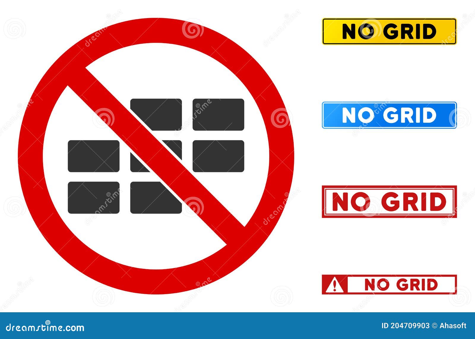 Flat Vector No Grid Sign with Messages in Rectangular Frames Stock ...