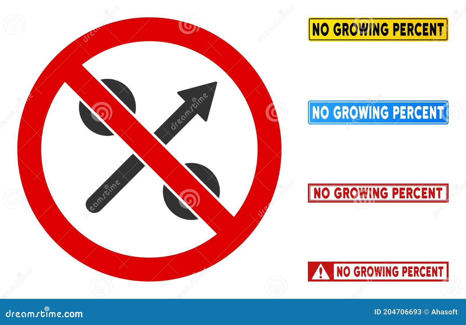 Flat Vector No Growing Percent Sign with Messages in Rectangular Frames ...