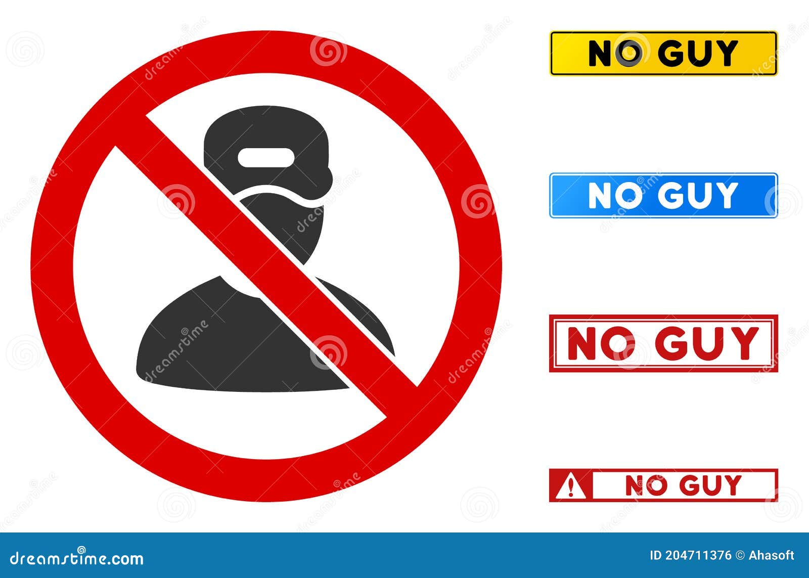 Flat Vector No Guy Sign with Messages in Rectangular Frames Stock ...
