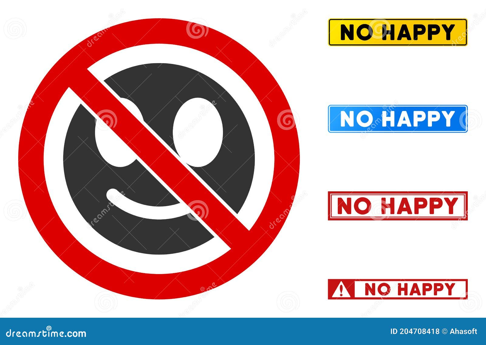 Flat Vector No Happy Face Sign with Captions in Rectangular Frames ...