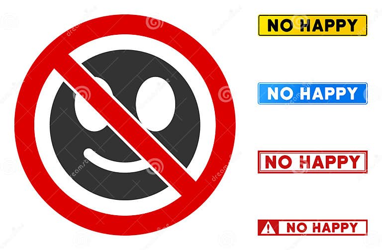 Flat Vector No Happy Face Sign with Captions in Rectangular Frames ...