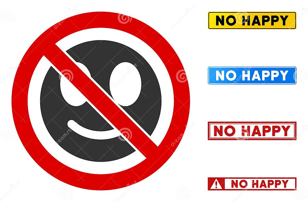 Flat Vector No Happy Face Sign with Captions in Rectangular Frames ...