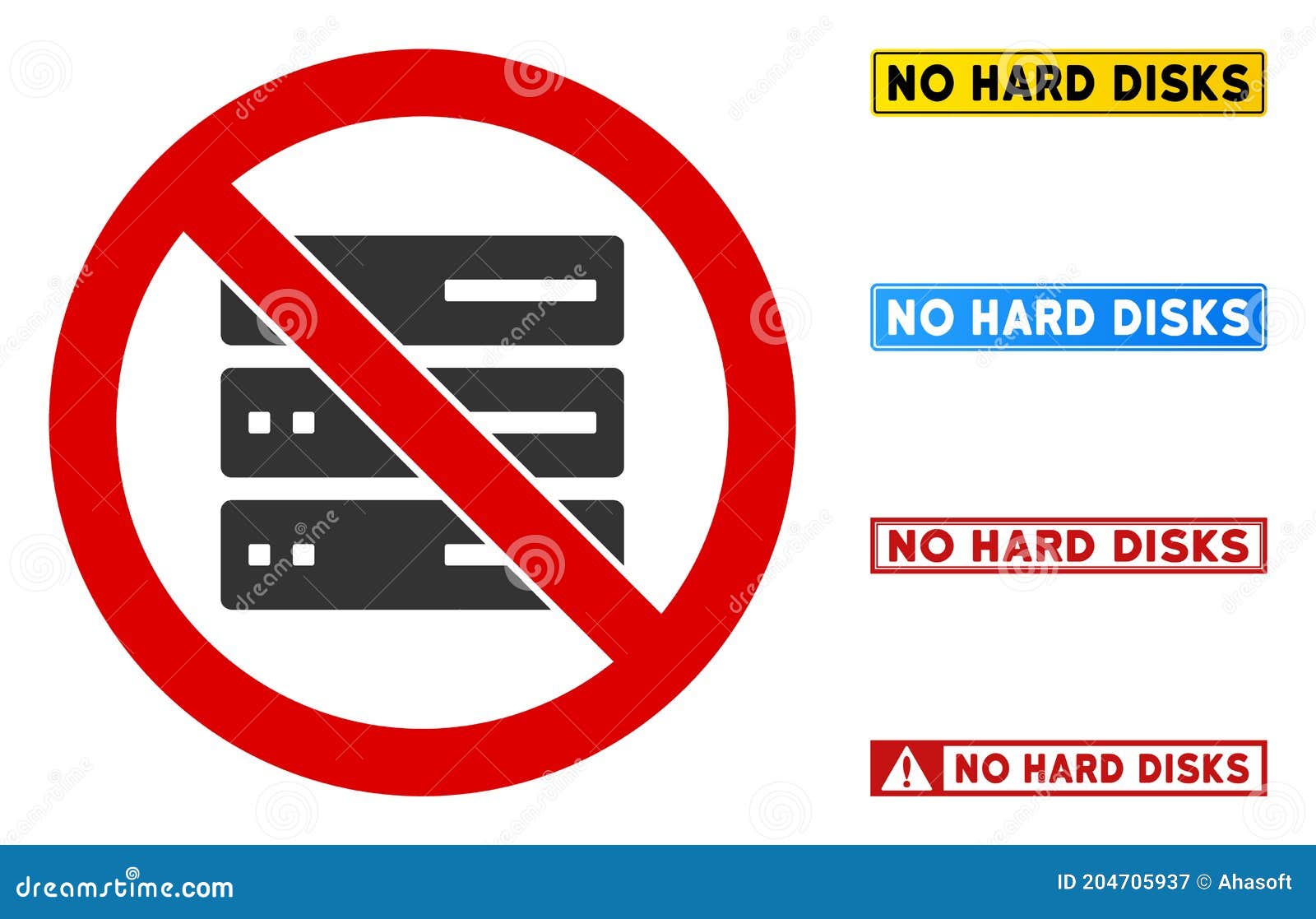 Flat Vector No Hard Disks Sign with Titles in Rectangular Frames Stock ...