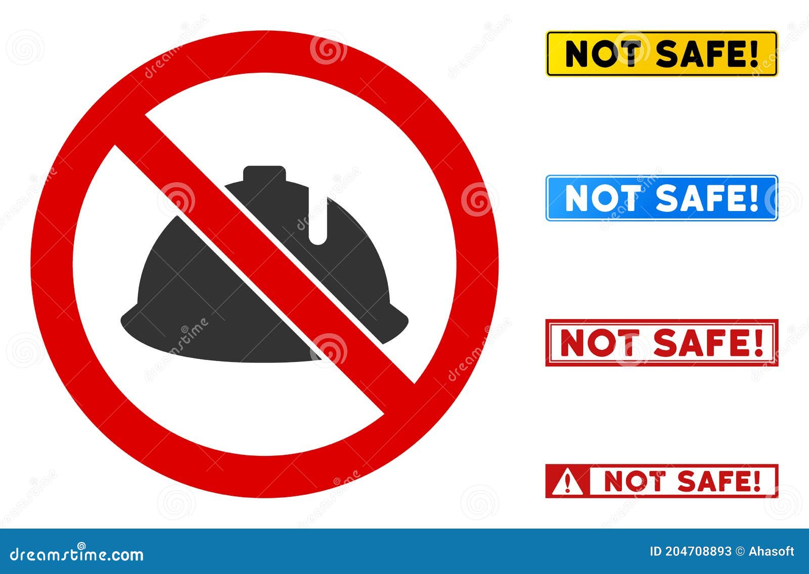 Flat Vector No Hard Hat Sign with Texts in Rectangle Frames Stock ...