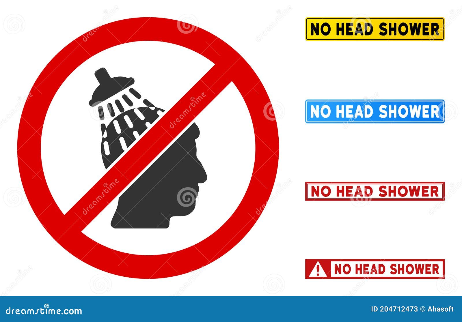 Flat Vector No Head Shower Sign with Messages in Rectangle Frames Stock ...