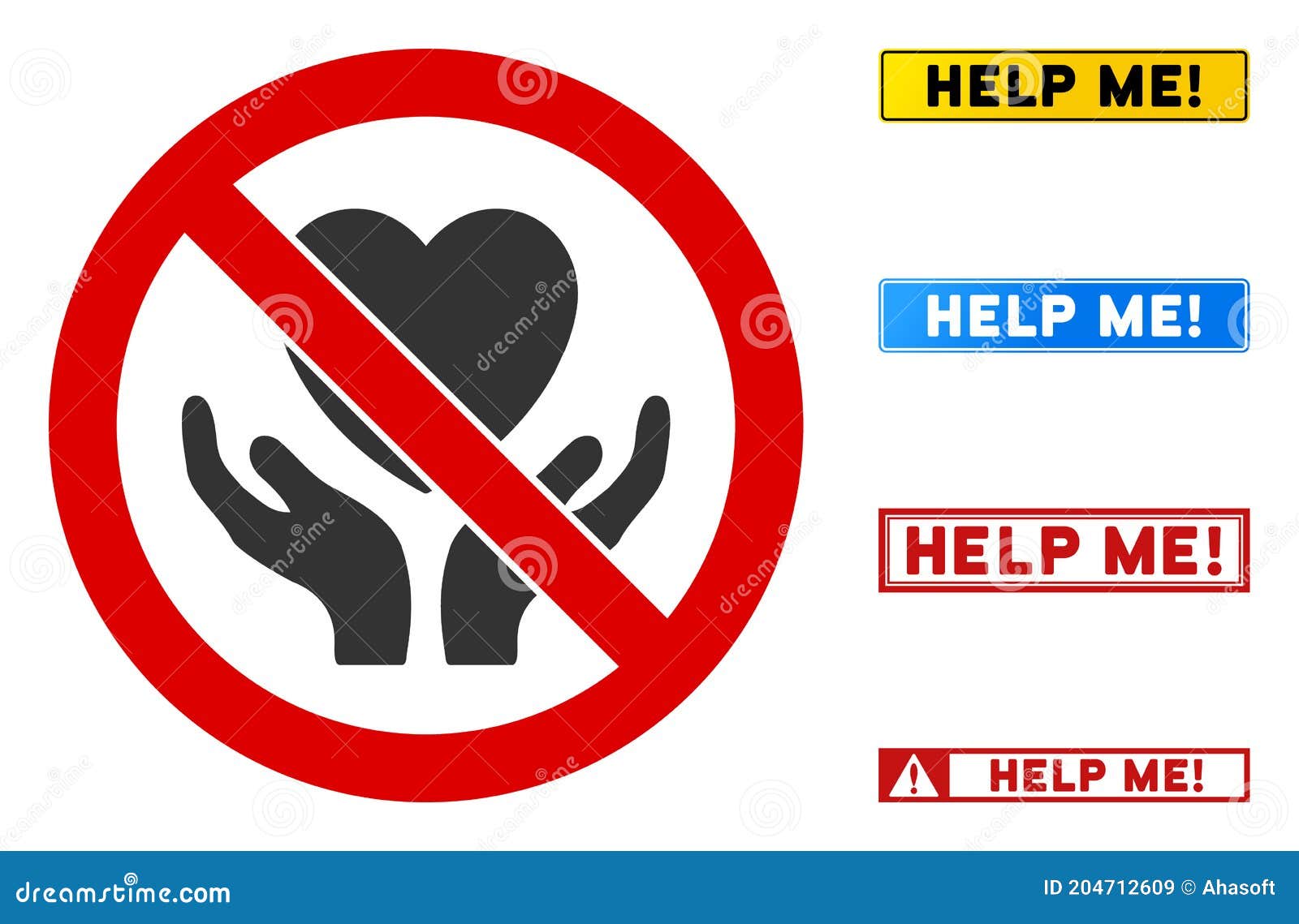 Flat Vector No Heart Care Sign with Captions in Rectangle Frames Stock ...