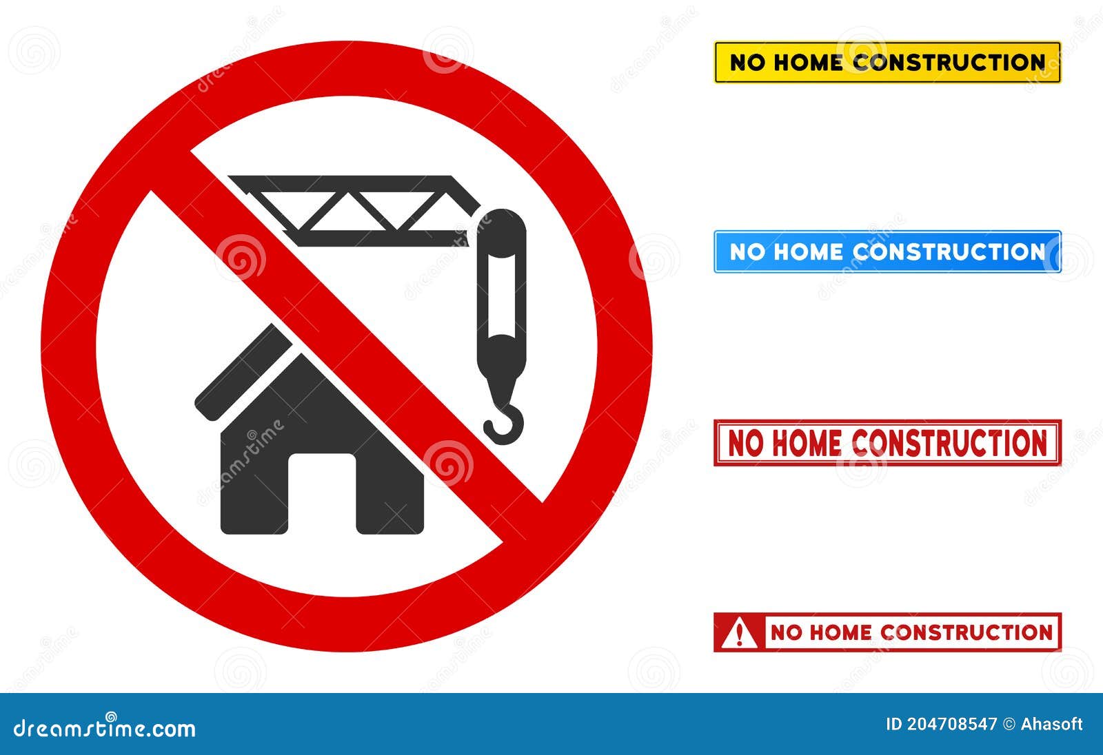 Flat Vector No Home Construction Sign with Words in Rectangle Frames ...