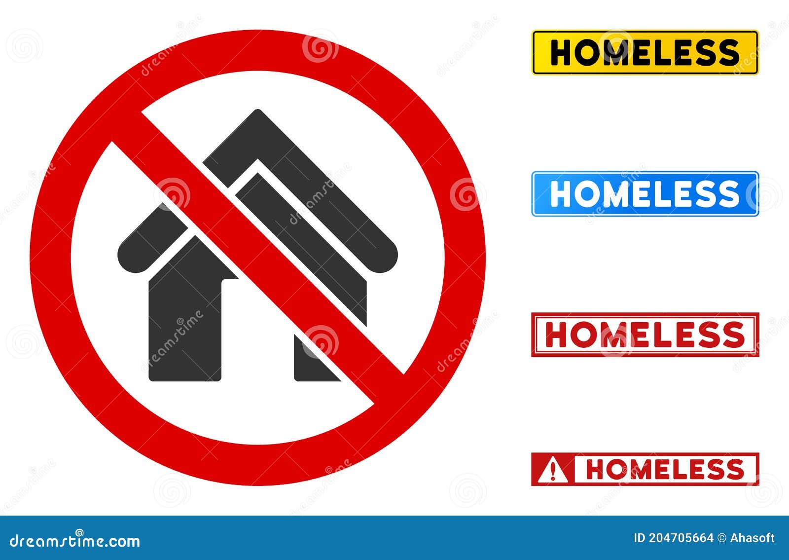 Flat Vector No Home Sign with Phrases in Rectangular Frames Stock ...