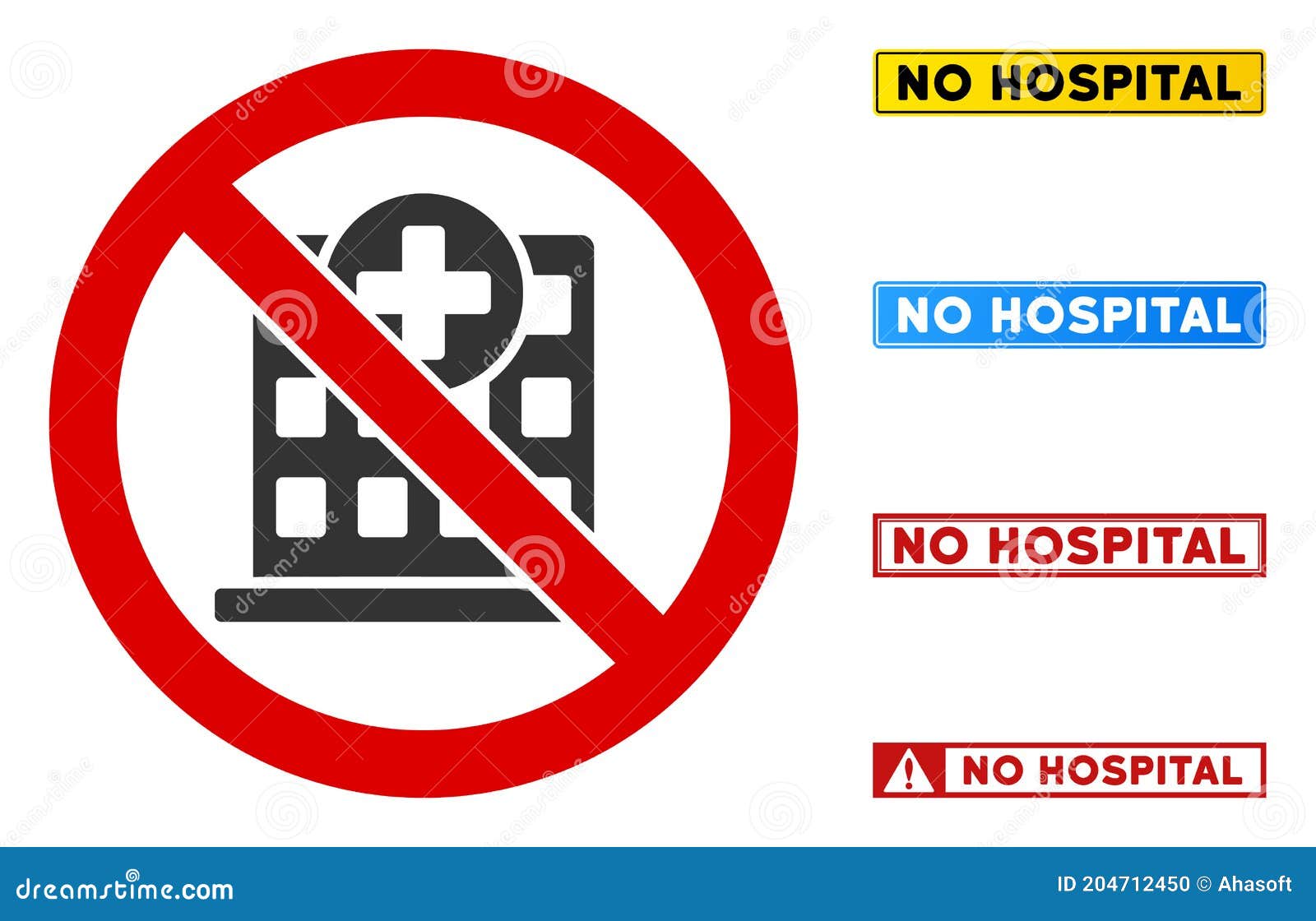 Flat Vector No Hospital Sign with Words in Rectangle Frames Stock ...