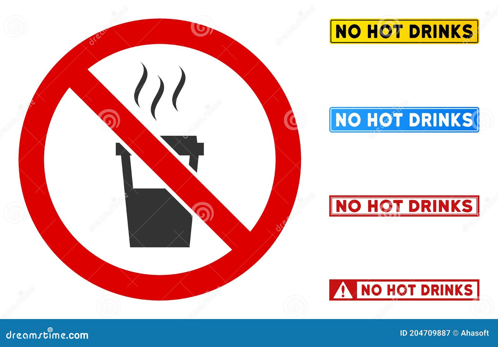 Flat Vector No Hot Drinks Sign with Badges in Rectangular Frames Stock ...