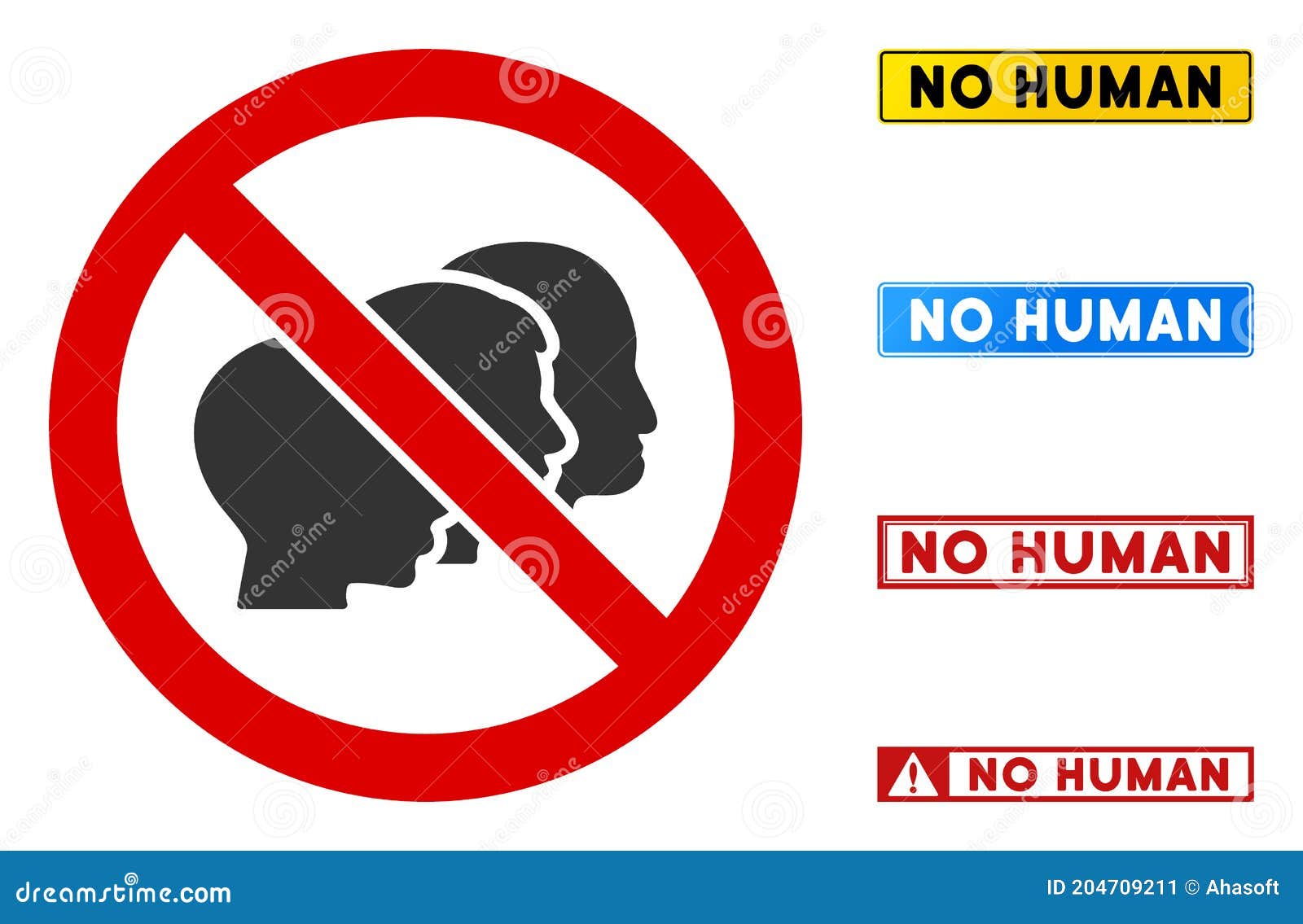 Flat Vector No Human Sign with Phrases in Rectangle Frames Stock Vector ...