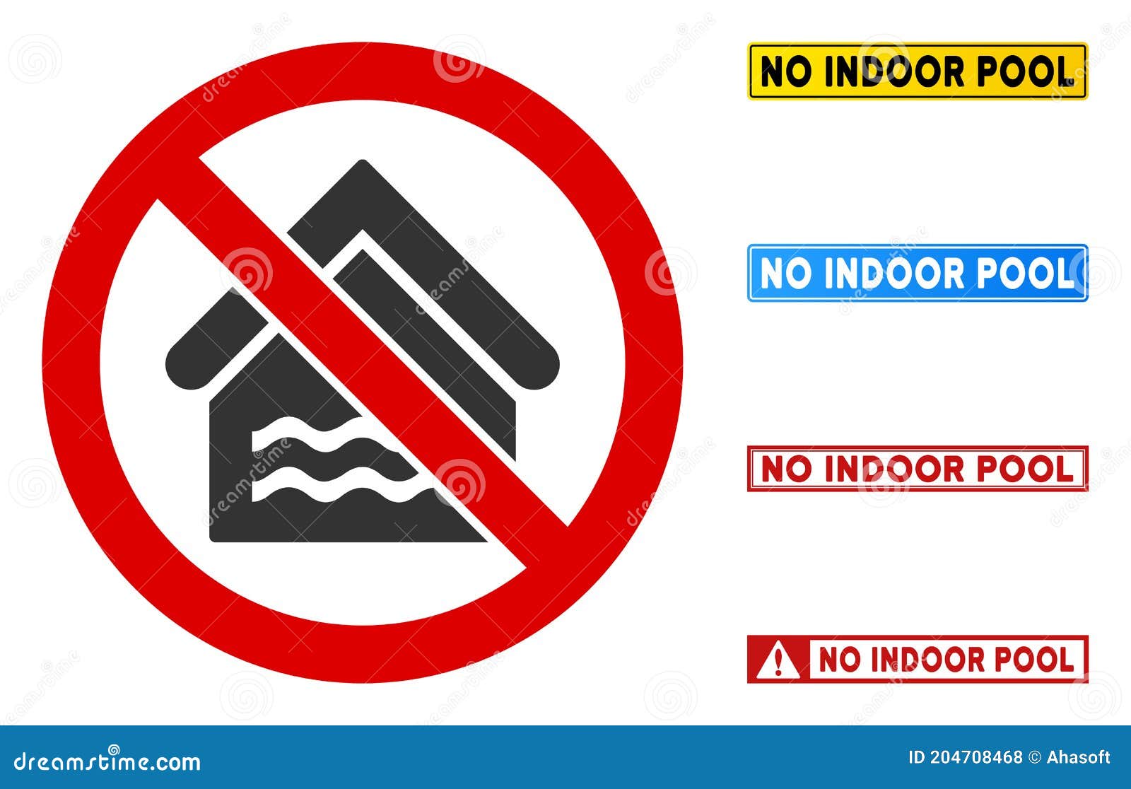 Flat Vector No Indoor Pool Sign with Captions in Rectangle Frames Stock ...