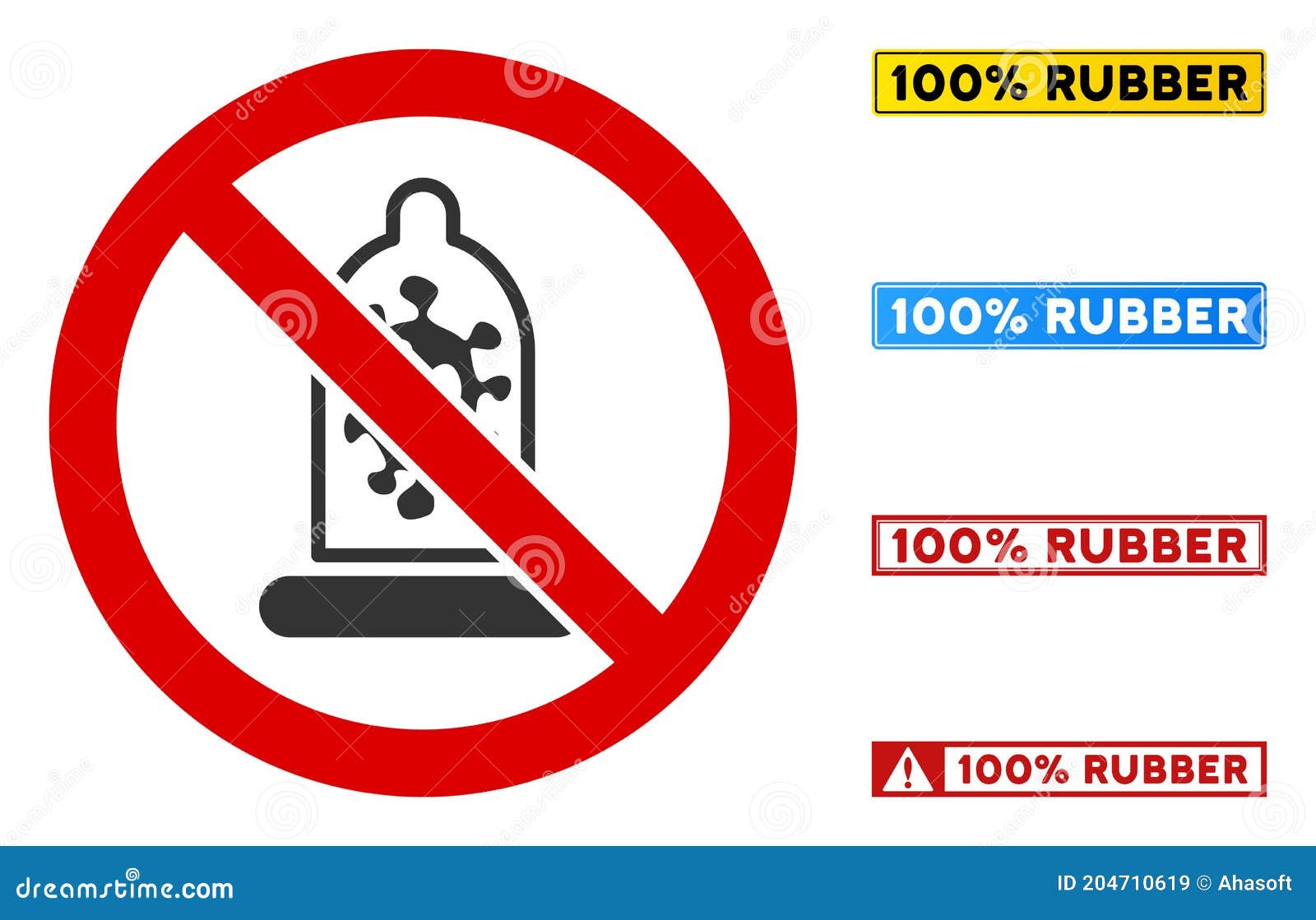 Flat Vector No Infection Condom Sign with Badges in Rectangular Frames ...