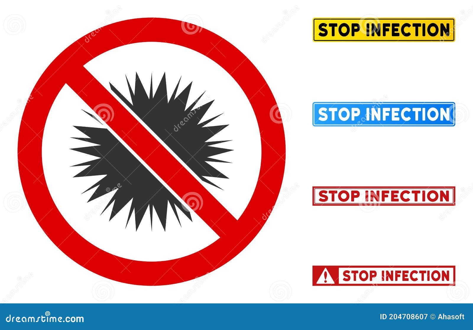 Flat Vector No Infection Spore Sign with Captions in Rectangle Frames ...