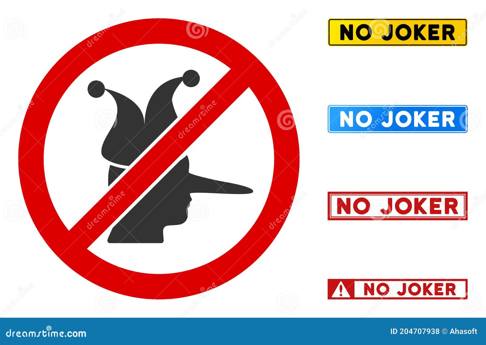 Flat Vector No Joker Sign with Messages in Rectangular Frames Stock ...