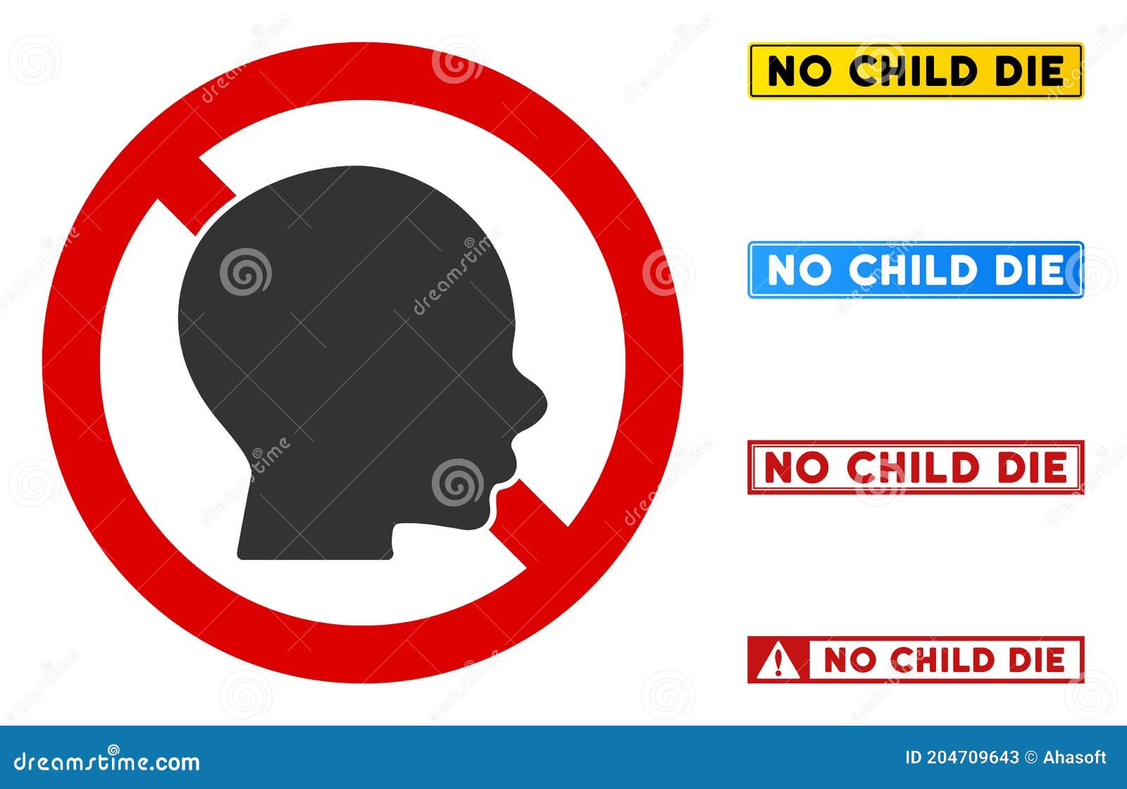 Flat Vector No Kid Head Sign with Phrases in Rectangle Frames Stock ...