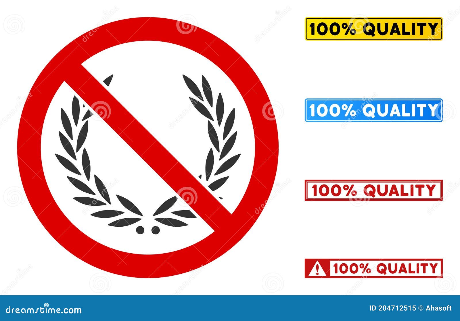 Flat Vector No Laurel Wreath Sign with Messages in Rectangular Frames ...