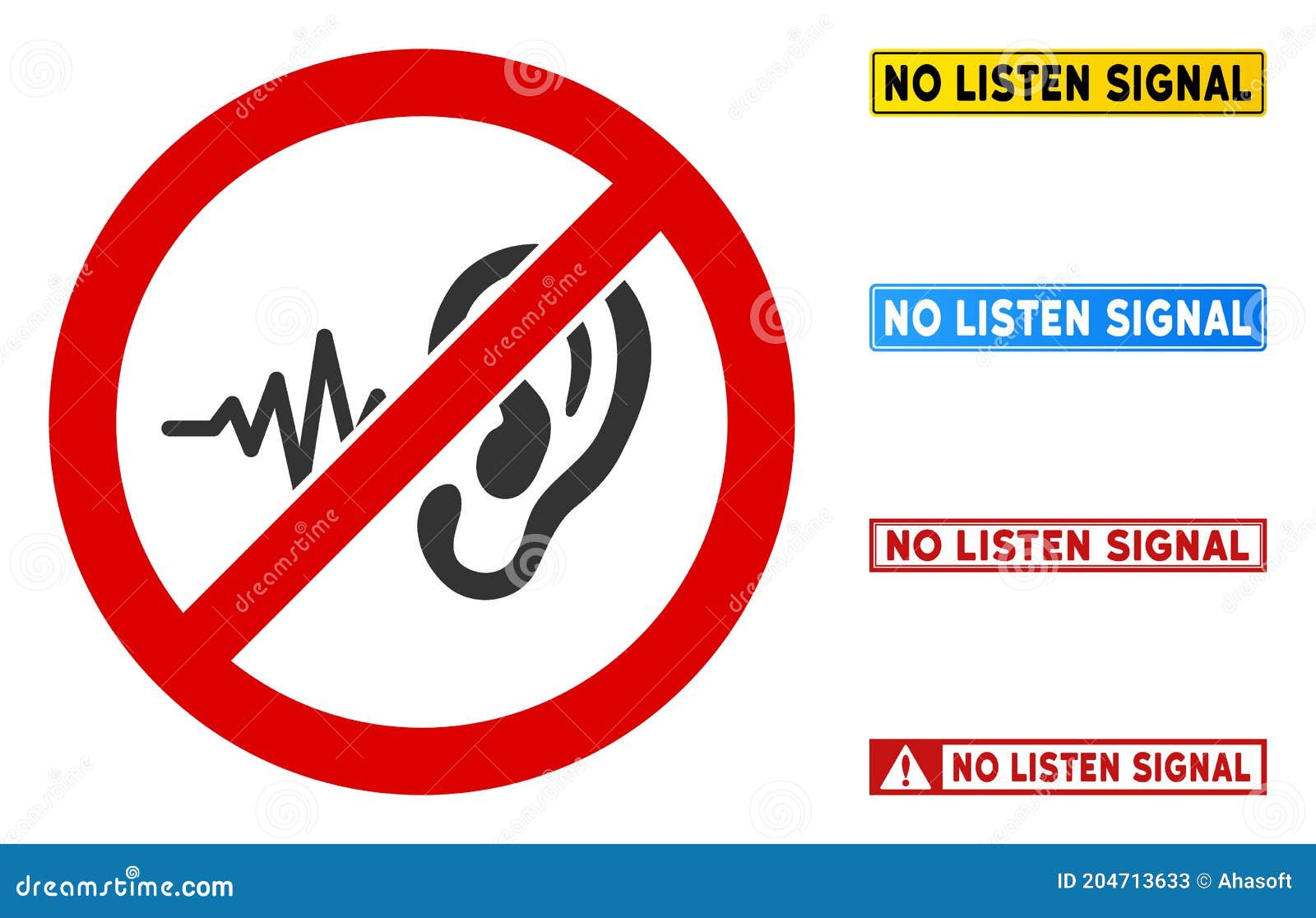 Flat Vector No Listen Signal Sign with Messages in Rectangle Frames ...
