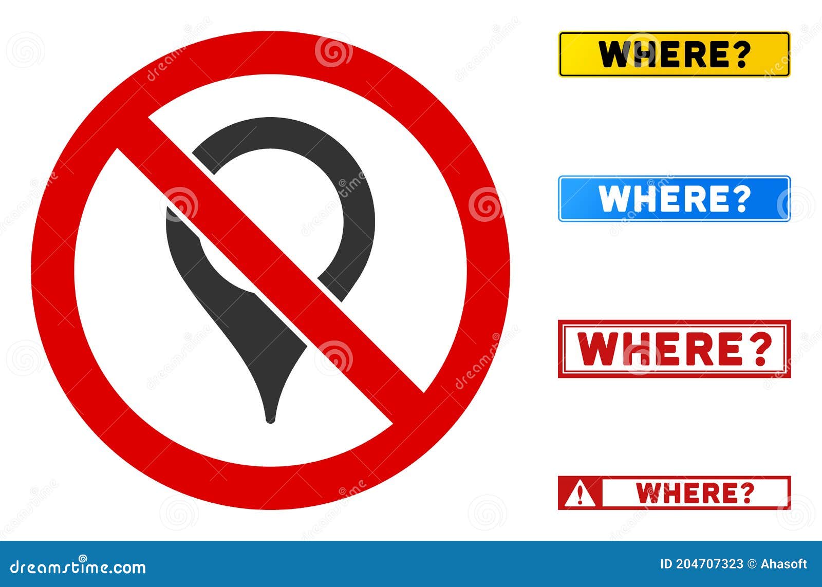 Flat Vector No Location Sign with Badges in Rectangular Frames Stock ...