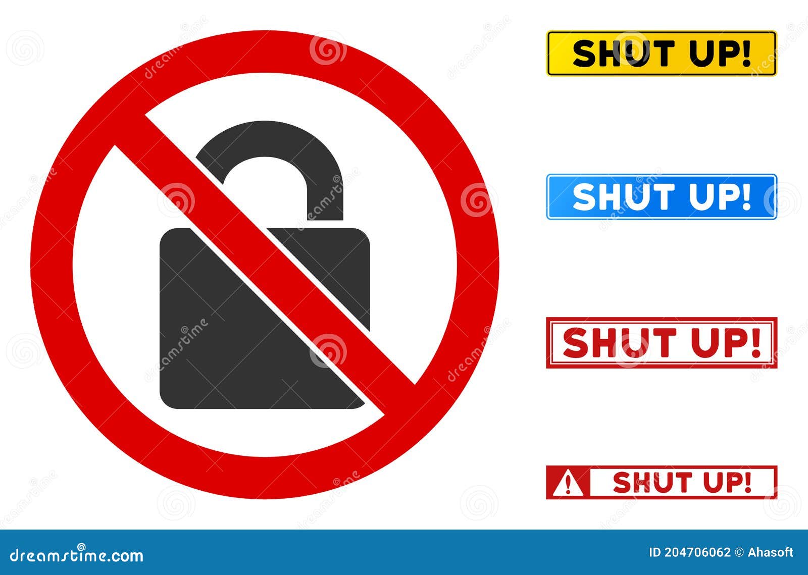 Flat Vector No Lock Sign with Phrases in Rectangular Frames Stock ...