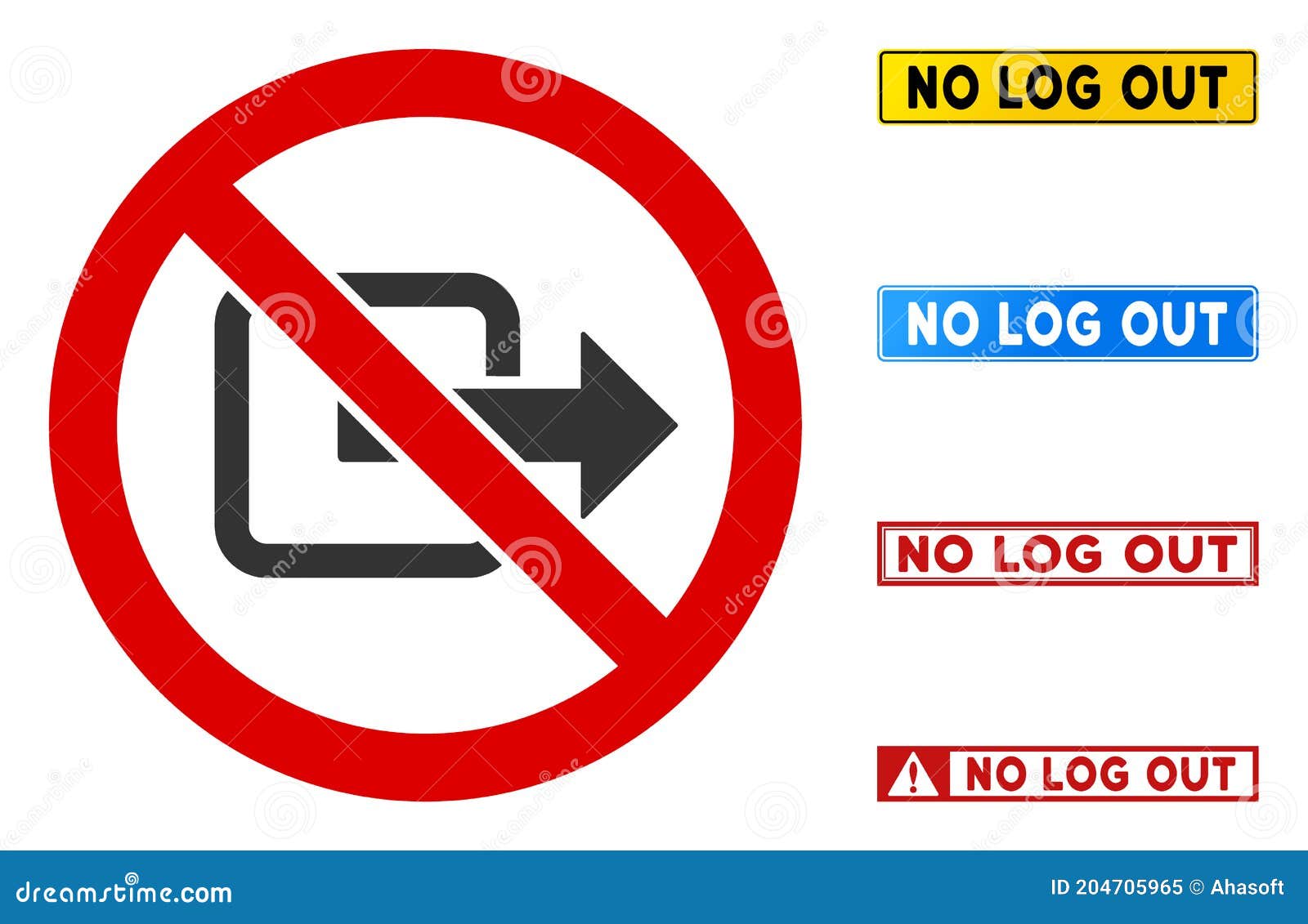 Flat Vector No Log Out Sign with Words in Rectangular Frames Stock ...