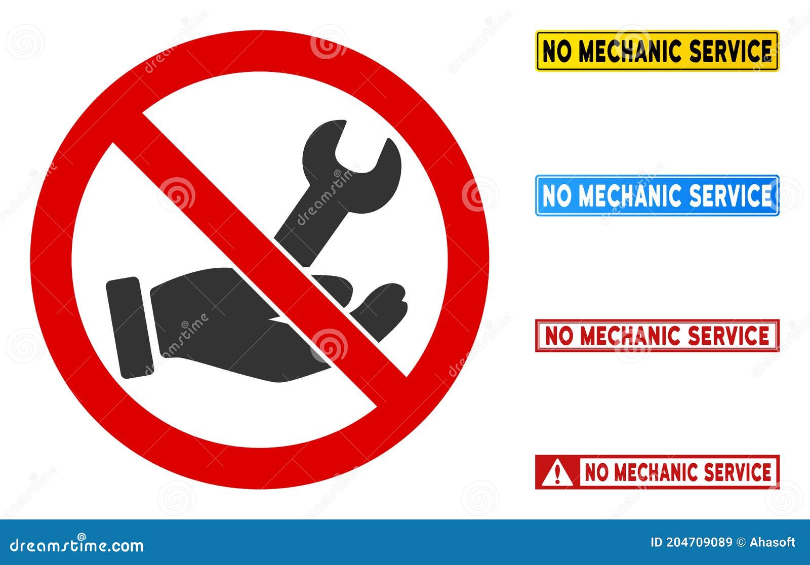 Flat Vector No Mechanic Service Sign with Captions in Rectangular ...