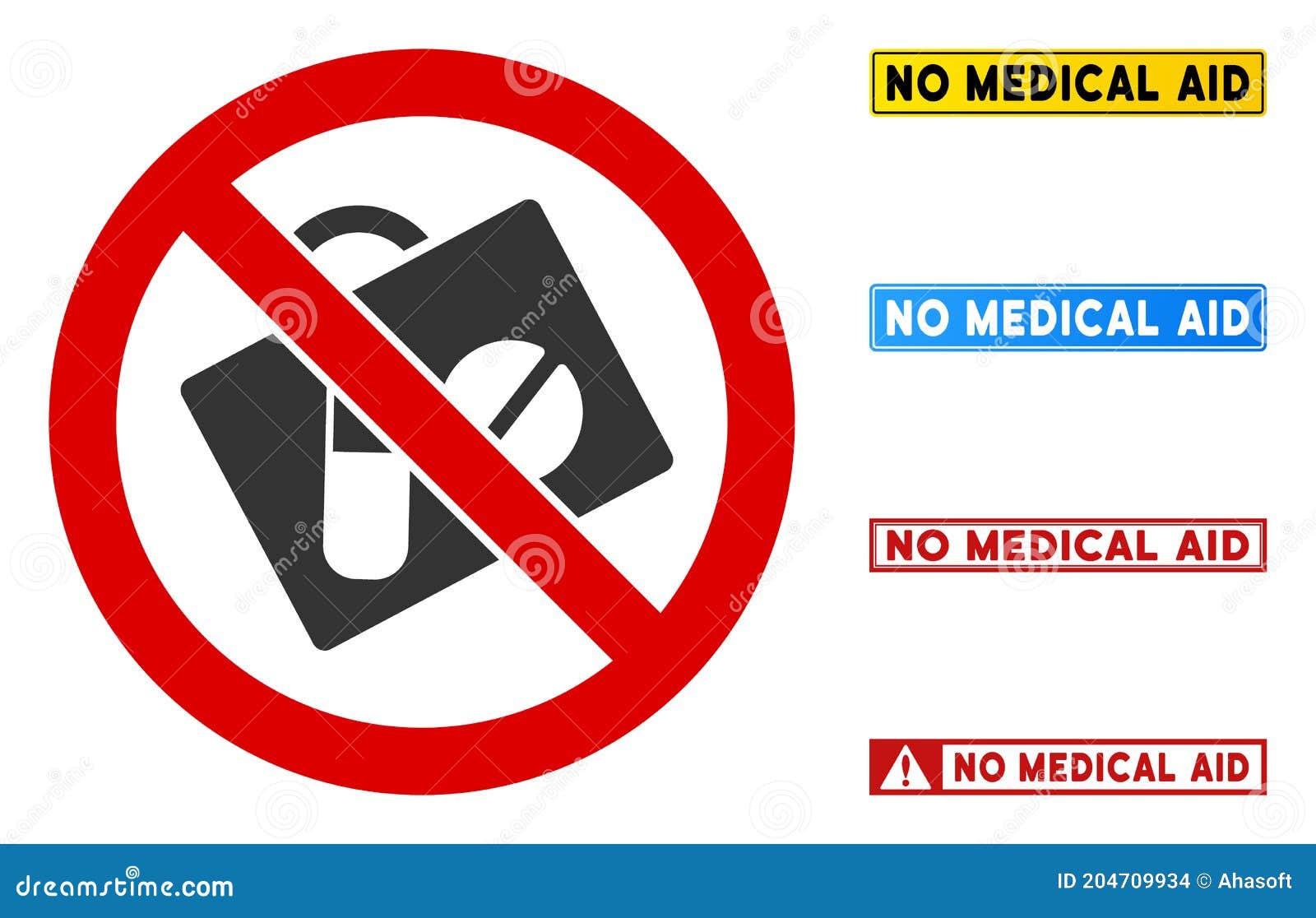 Flat Vector No Medical Aid Sign with Words in Rectangle Frames Stock ...