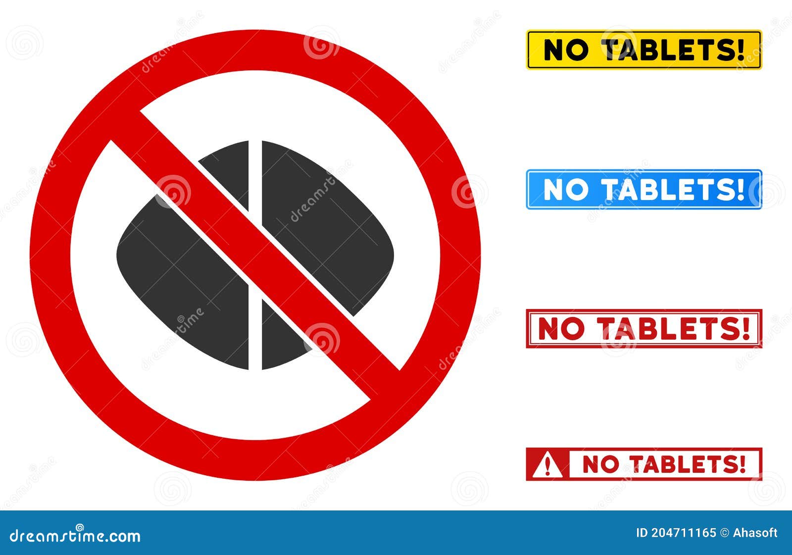 Flat Vector No Medical Tablet Sign with Messages in Rectangle Frames ...