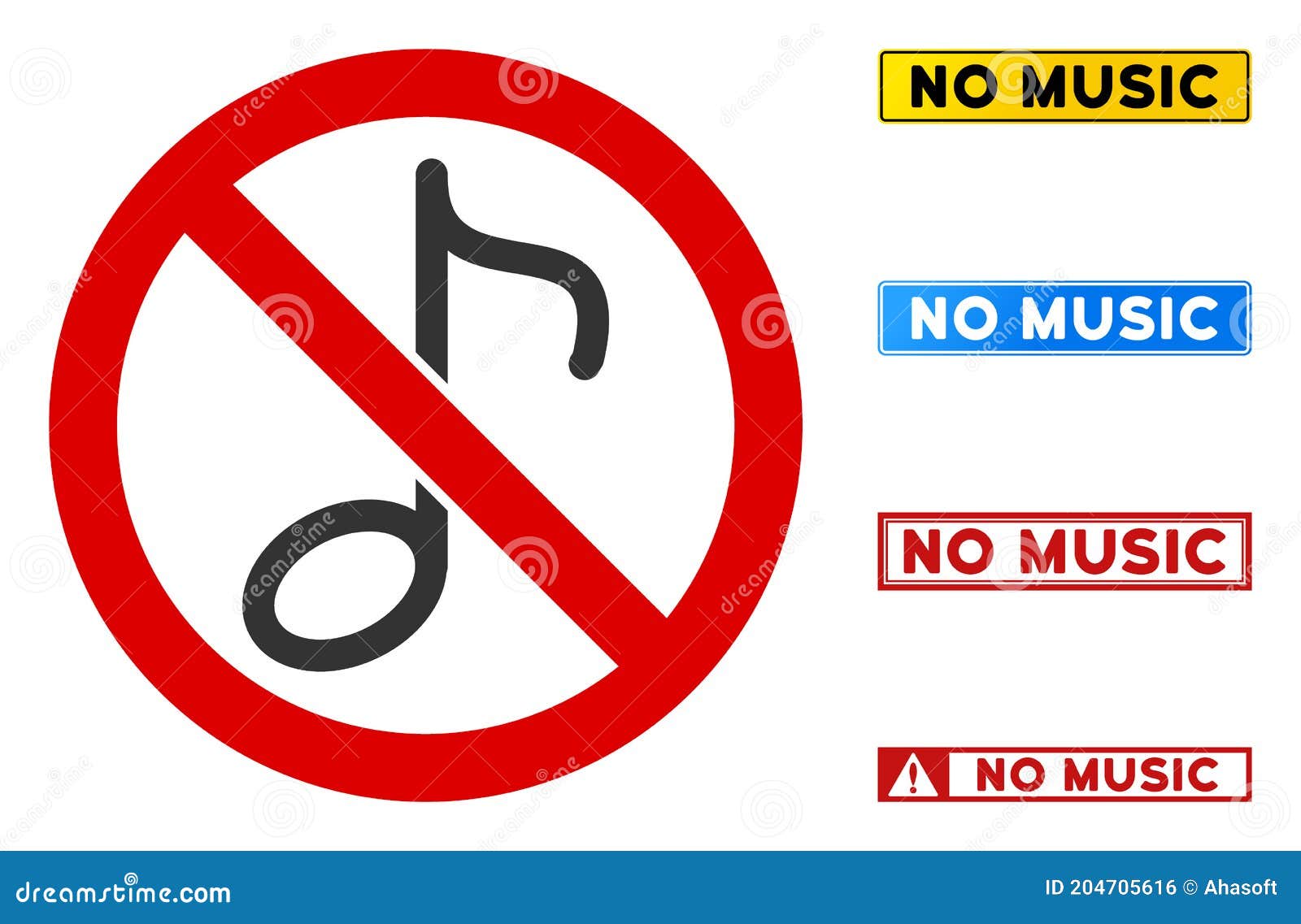Flat Vector No Music Note Sign with Messages in Rectangular Frames ...