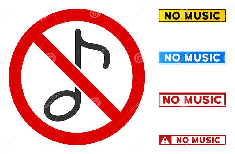 Flat Vector No Music Note Sign with Messages in Rectangular Frames ...