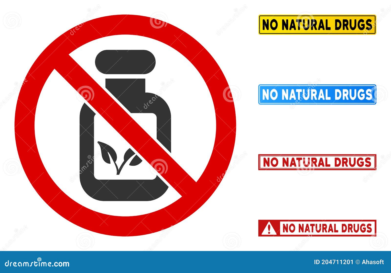 Flat Vector No Natural Drugs Sign with Badges in Rectangle Frames Stock ...