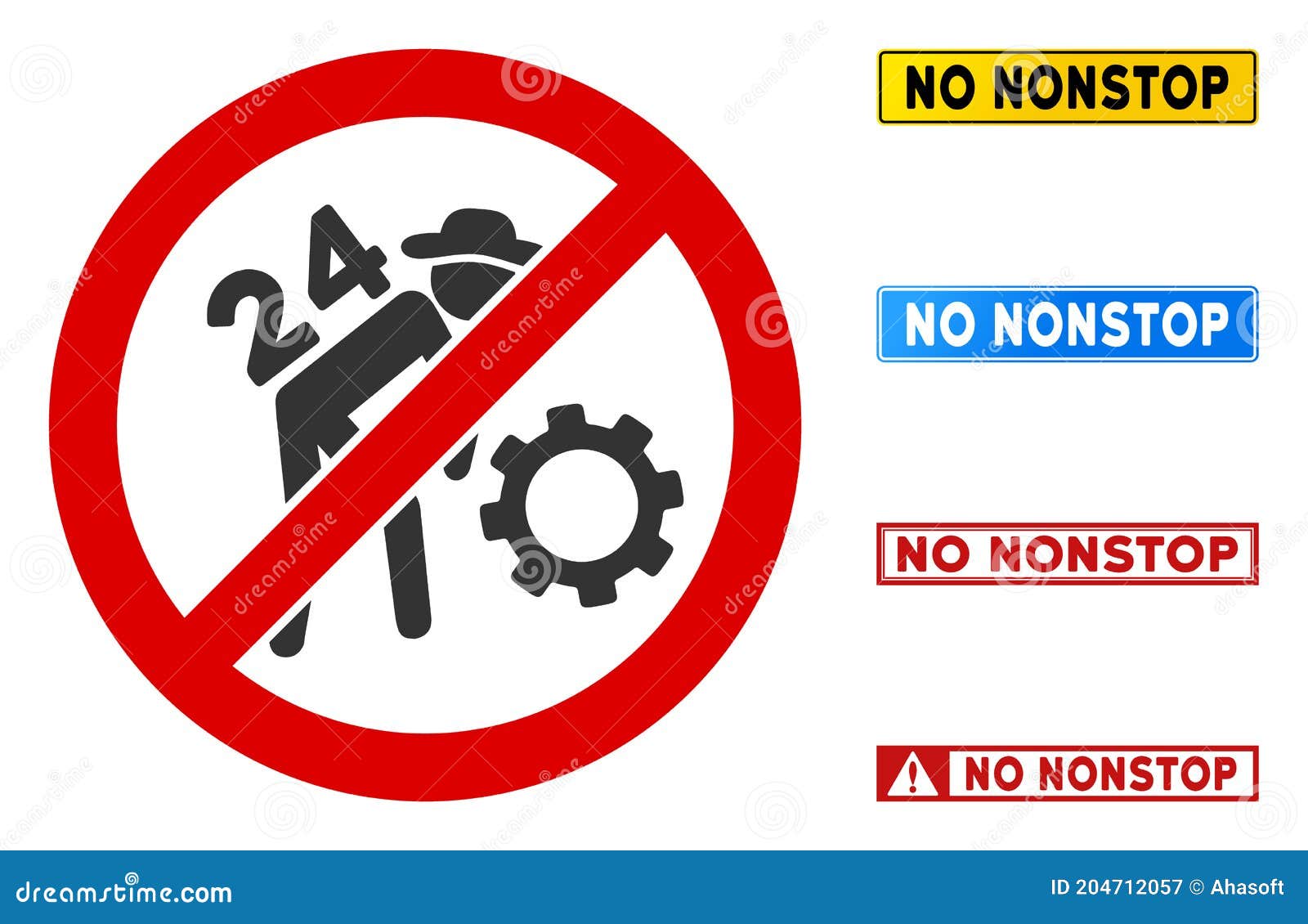 Flat Vector No Nonstop Service Sign with Texts in Rectangle Frames ...