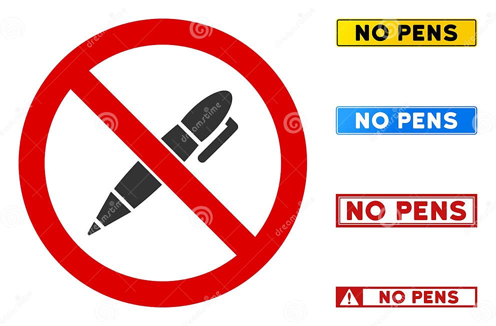 Flat Vector No Pen Sign with Phrases in Rectangle Frames Stock Vector ...
