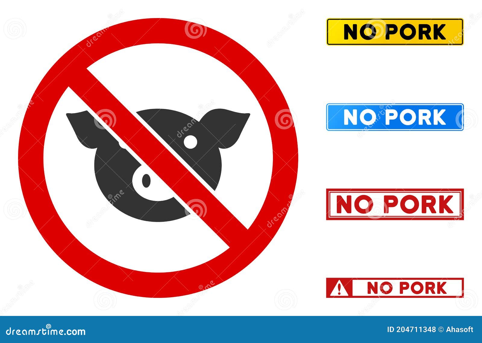 Flat Vector No Pig Sign with Texts in Rectangle Frames Stock Vector ...