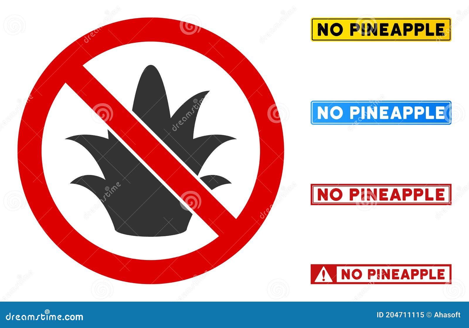 Flat Vector No Pineapple Sign with Words in Rectangle Frames Stock ...