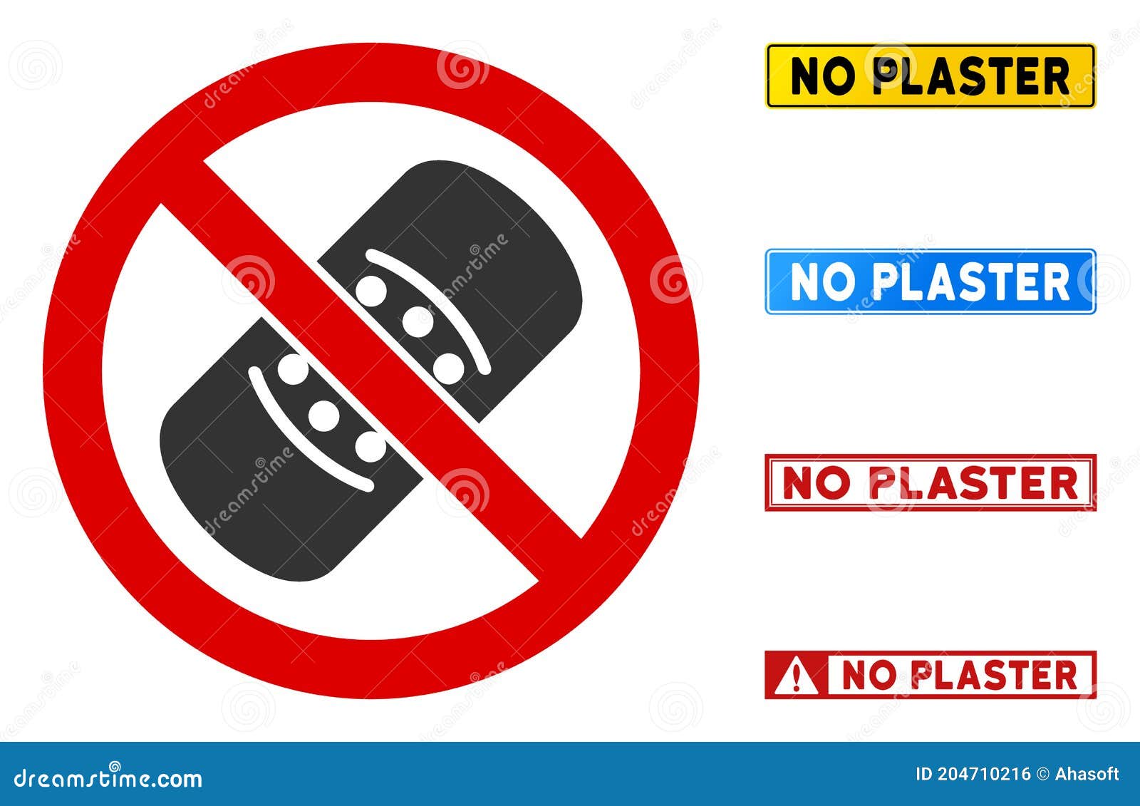 Flat Vector No Plaster Sign with Texts in Rectangle Frames Stock Vector ...