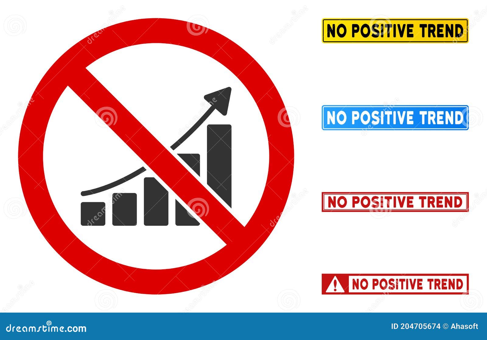 Flat Vector No Positive Trend Sign with Phrases in Rectangle Frames ...