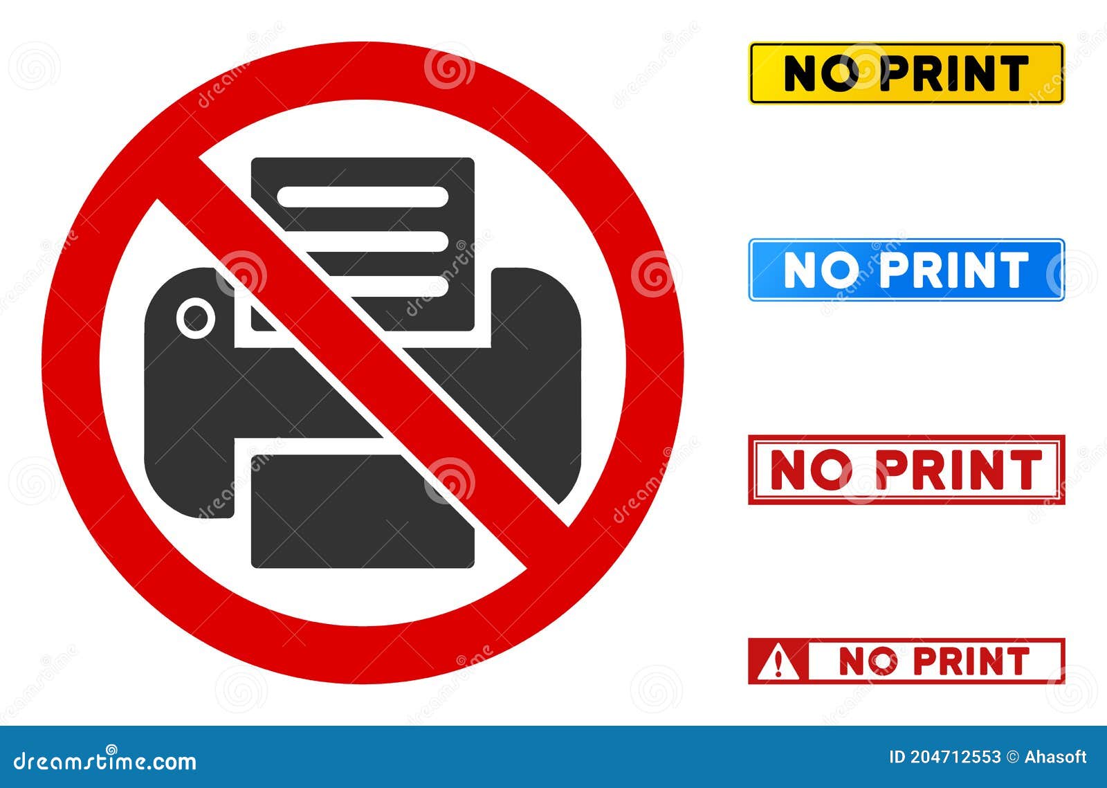 Flat Vector No Print Sign with Captions in Rectangular Frames Stock ...