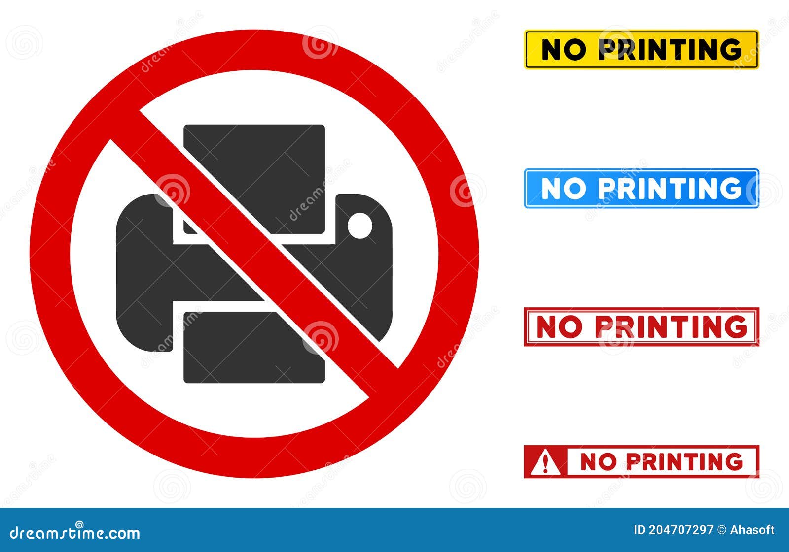 Flat Vector No Printing Sign with Messages in Rectangle Frames Stock ...