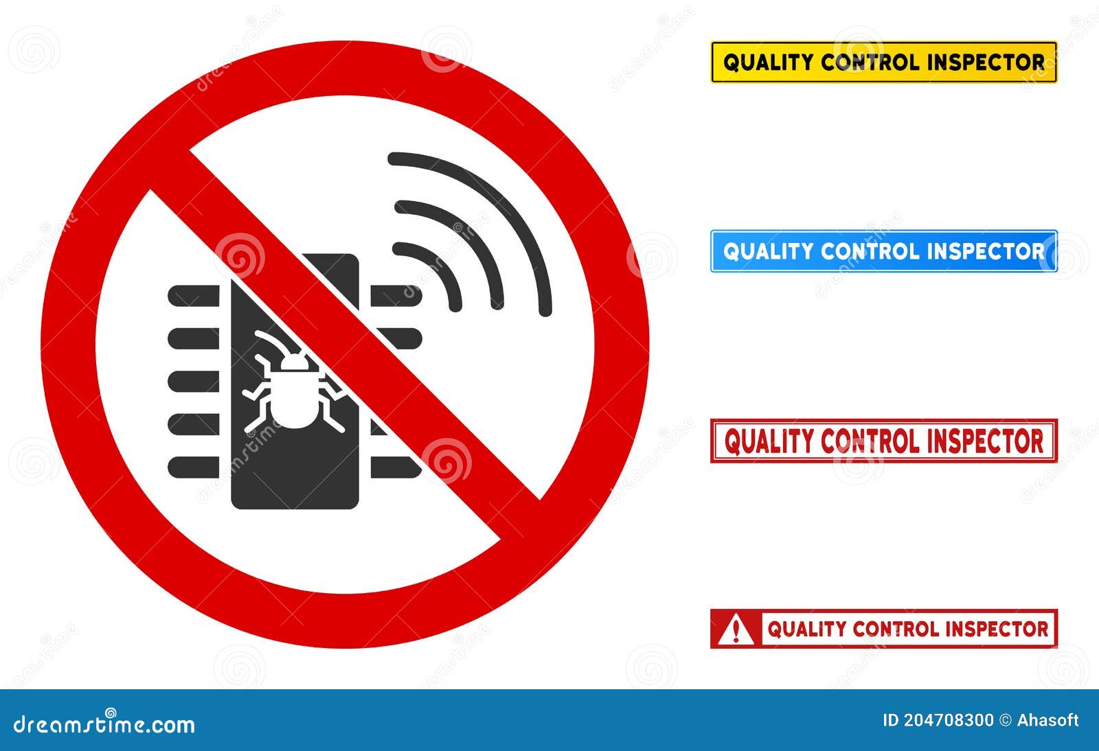 Flat Vector No Radio Bug Sign with Messages in Rectangle Frames Stock ...