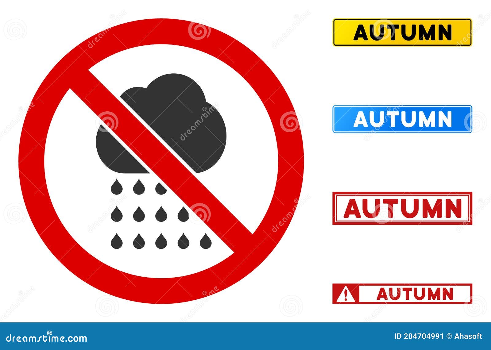 Flat Vector No Rain Weather Sign with Texts in Rectangle Frames Stock ...