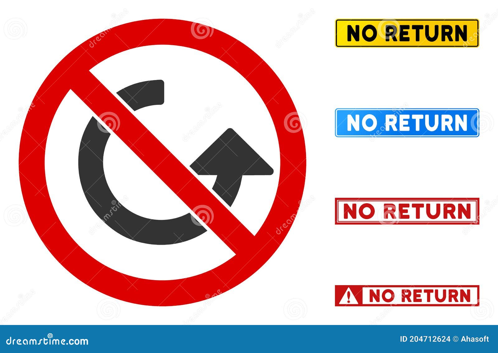 Flat Vector No Return Sign with Phrases in Rectangular Frames Stock ...