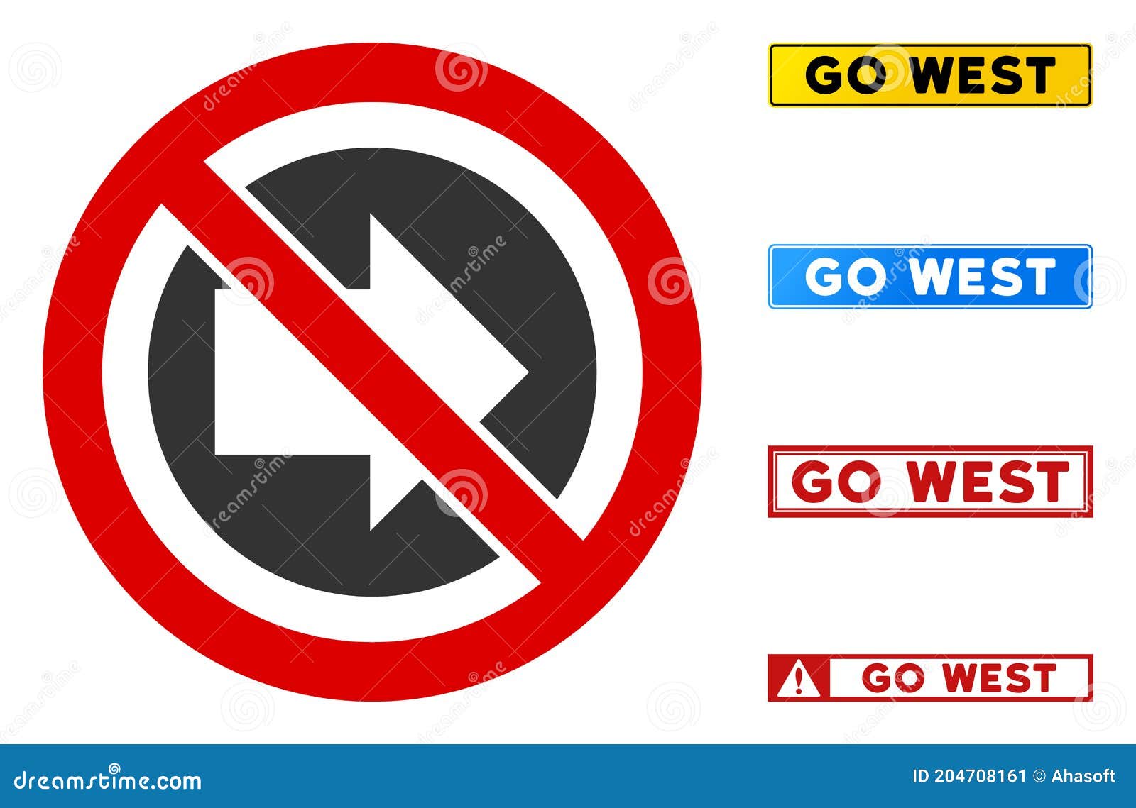 Flat Vector No Right Direction Sign with Captions in Rectangle Frames ...